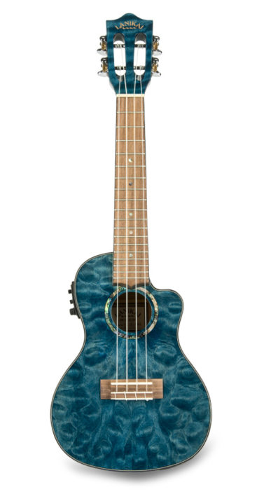 Quilted Maple Blue Stain Concert A/E Ukulele - Lanikai Ukuleles